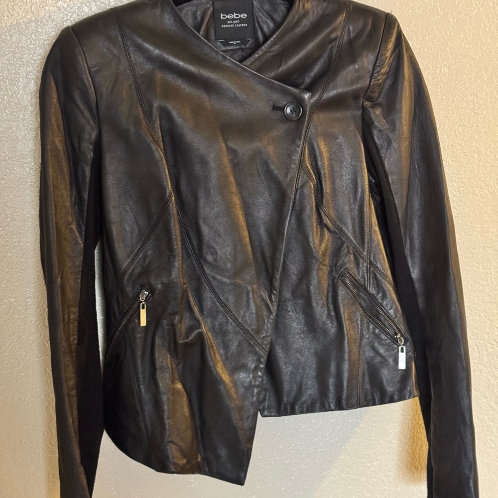 Bebe Black Leather Jacket For Women - Gem